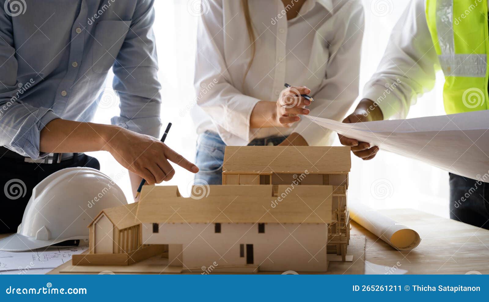 Close Up of Engineer Teams Hands Making Model House. Engineer Teams ...