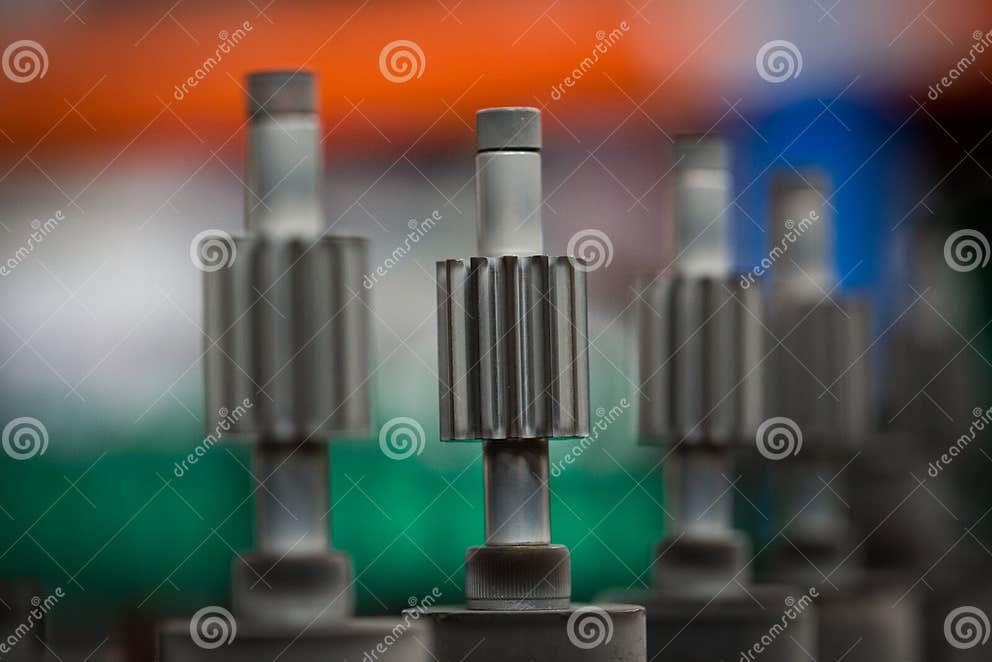 Metal Precision Components in a Line in a Workshop Stock Image - Image ...