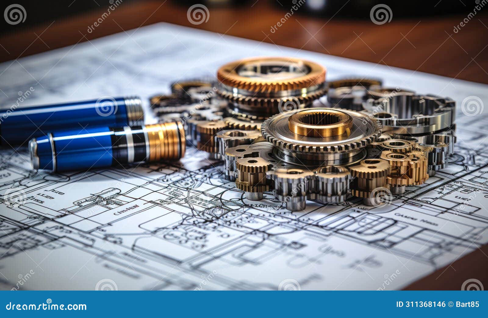 Close-up of Engineering Drafting Tools with a Blue Pencil on Mechanical ...