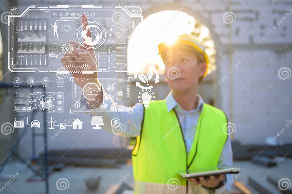 Close Up Engineering Man Hand is Touching Virtual Reality Analytics ...