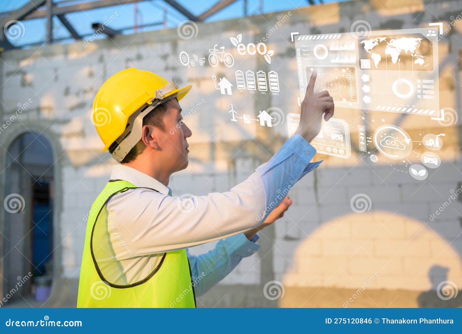 Close Up Engineering Man Hand is Touching Virtual Reality Analytics ...