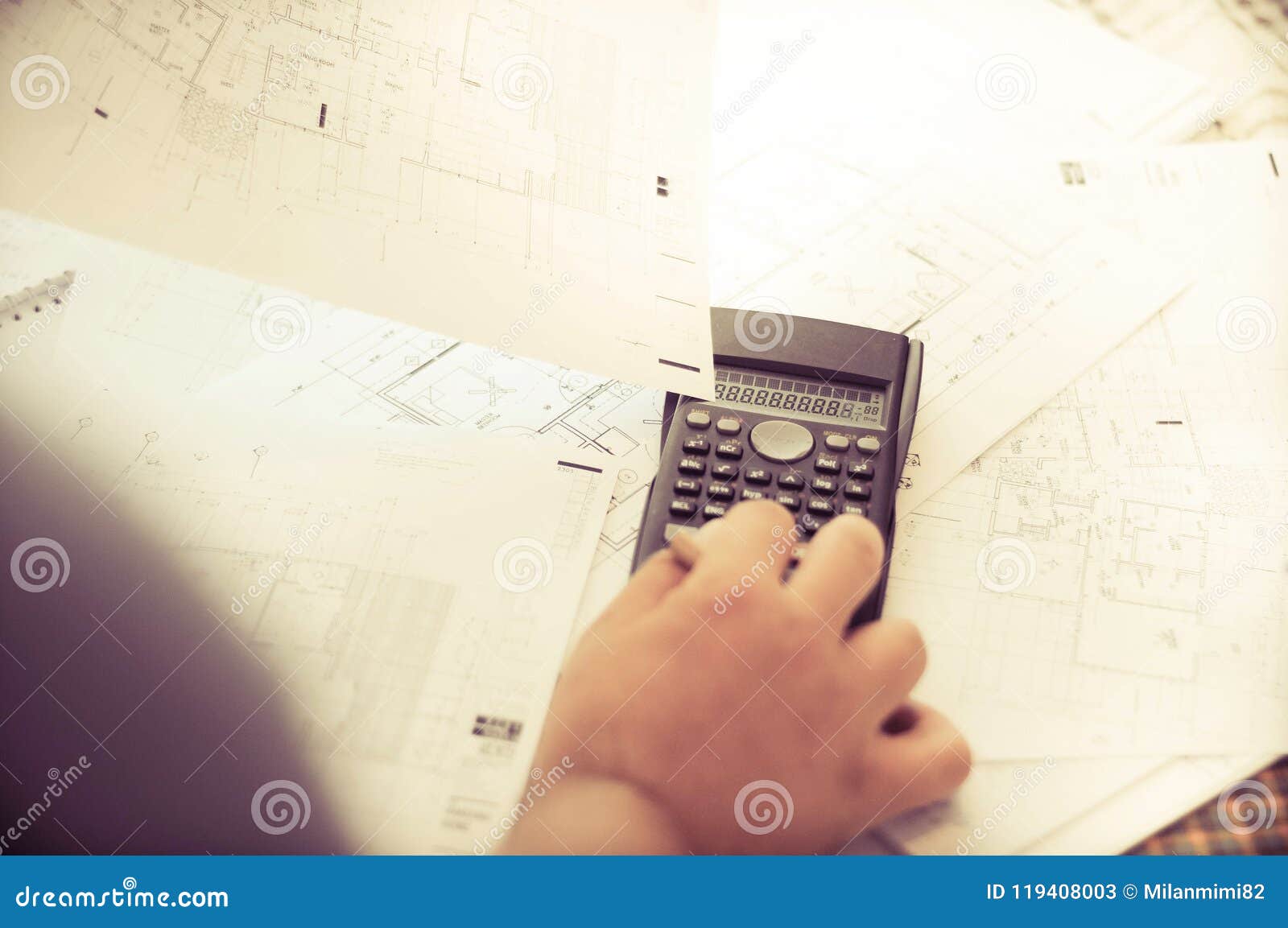 Close Up of Engineers Hands Working on Table, he Drawing Project Sketch ...