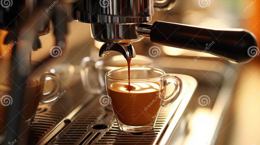 Close Up of Espresso Coffee by Using Coffee Machine Stock Photo - Image ...