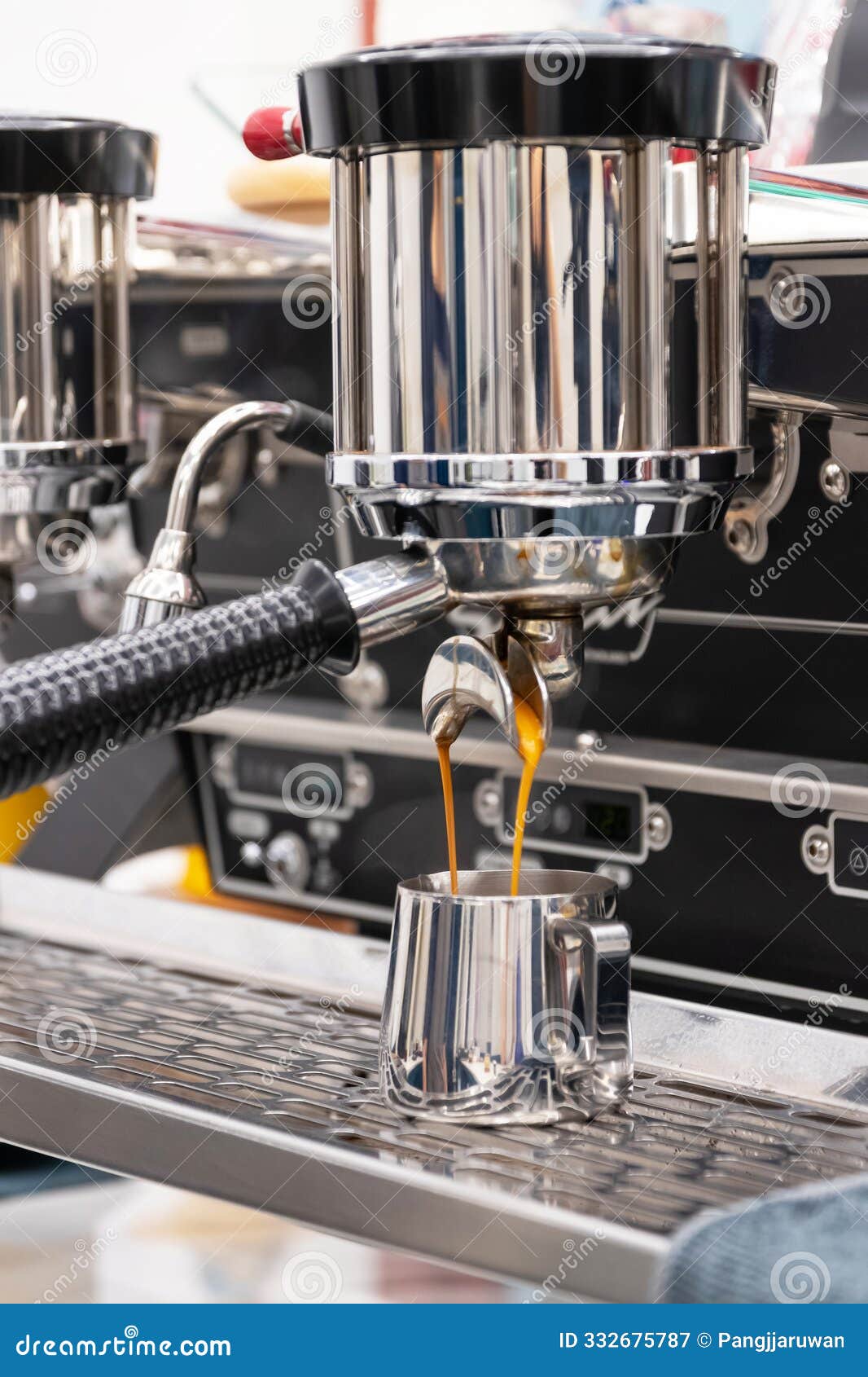 Close-up of Espresso Extraction Process from a Coffee Machine ...
