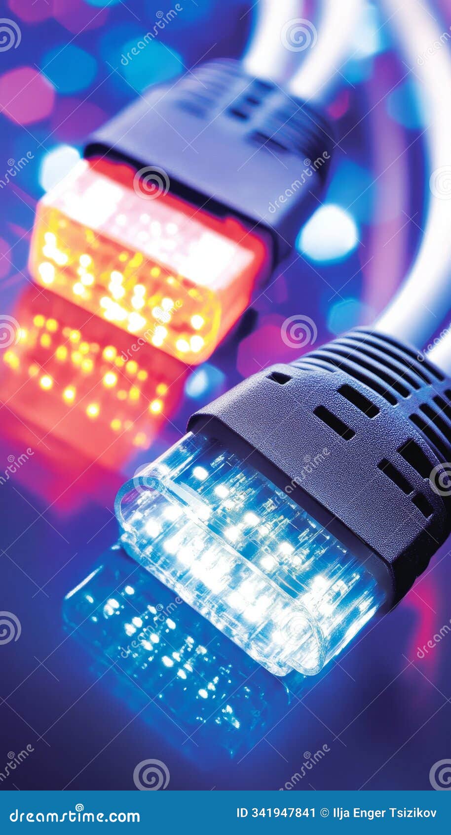 Close Up of Ethernet Cables with Flashing LED Lights, Data Transfer ...