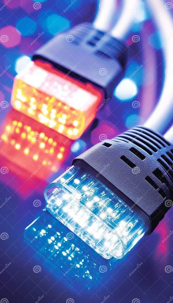 Close Up of Ethernet Cables with Flashing LED Lights, Data Transfer ...
