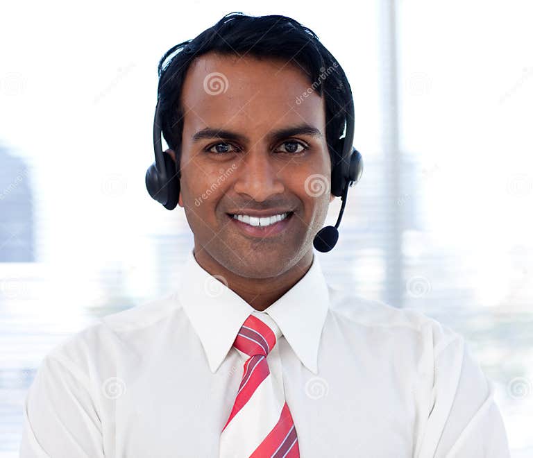 Close-up of an Ethnic Customer Agent Stock Image - Image of communicate ...