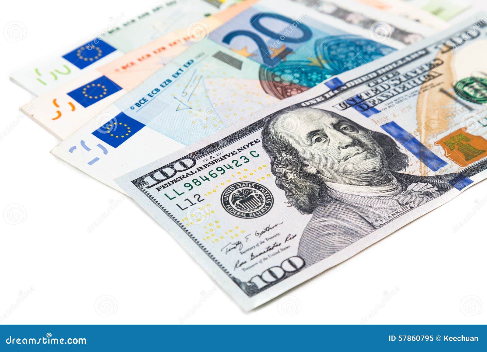 Close Up of Euro Currency Note Against US Dollar Stock Image - Image of ...