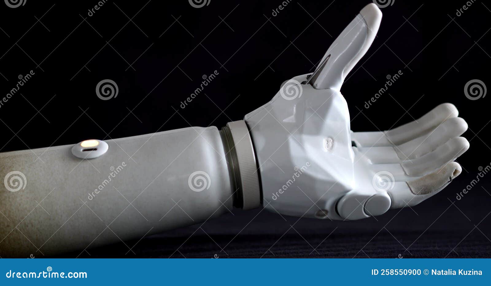 Close Up Examines and Checking Movement of Fingers High-tech Bionic Arm ...