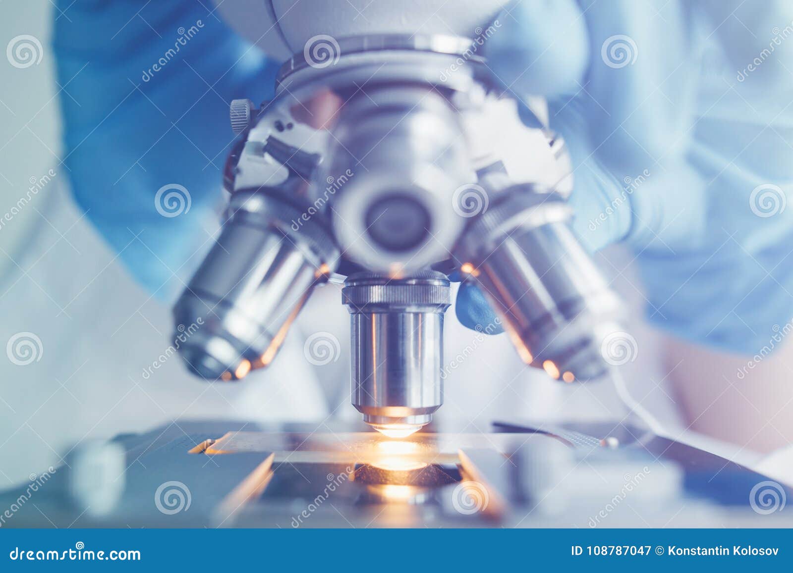 Close Up of Examining of Test Sample Under the Microscope Stock Image ...