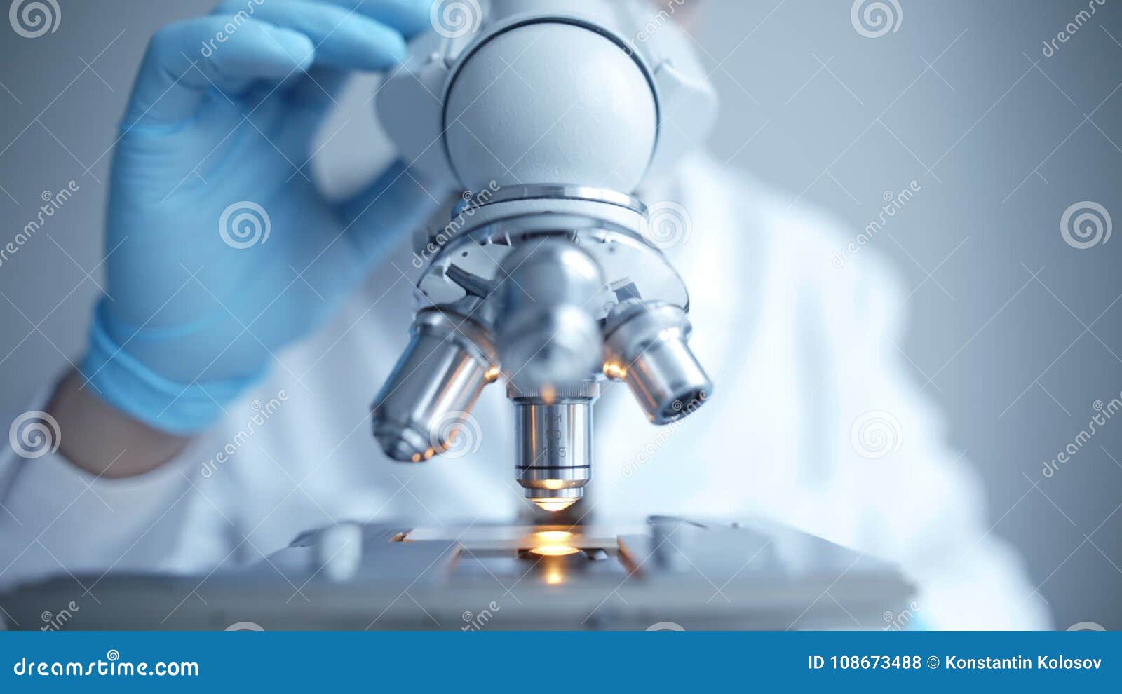 Close Up of Examining of Test Sample Under the Microscope Stock Footage ...