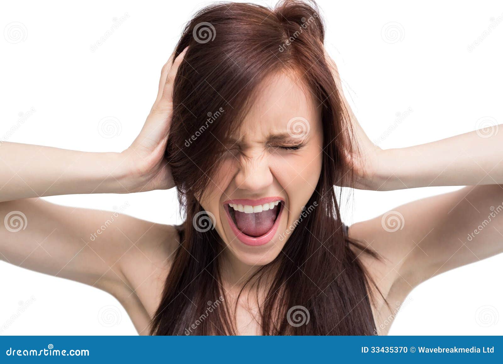 Close Up on Exasperated Brunette Screaming Stock Photo - Image of ...