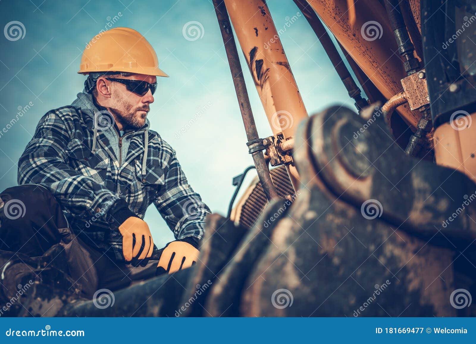 Close Up of Excavator Operator Checking for Machine Efficiency Stock ...