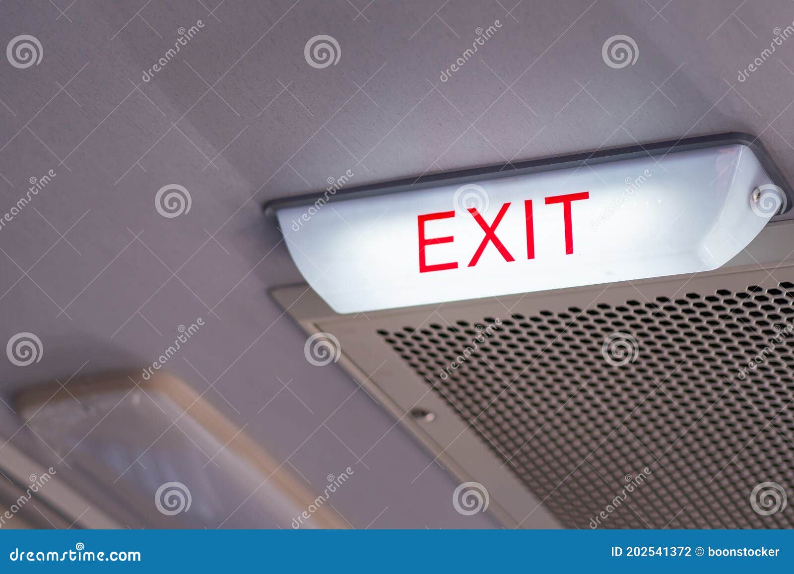 Close-up of Exit Sign Safety on the Bus with Space for Text Stock Photo ...