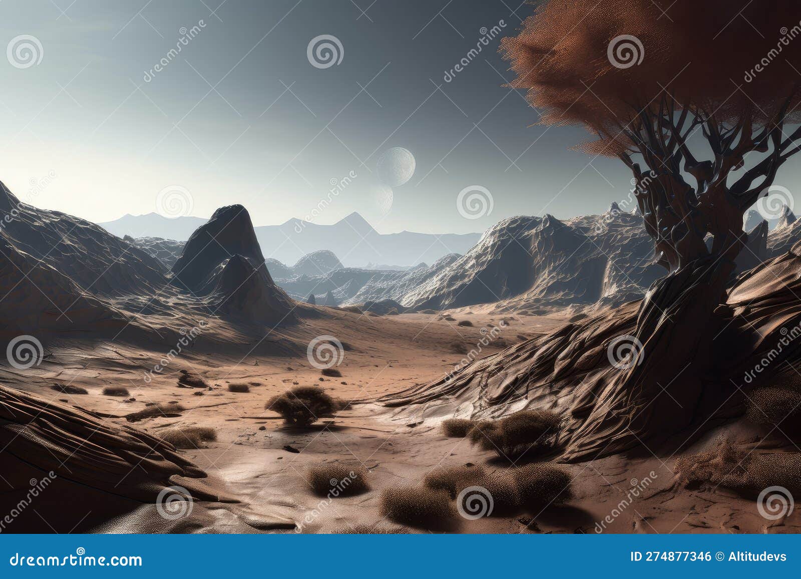 Close-up of Exoplanet Surface, with Rolling Hills and Tall Windswept ...