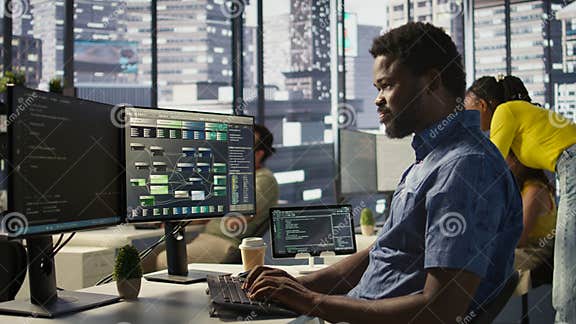 Close Up of it Expert Programming in Office Using PC Stock Image ...