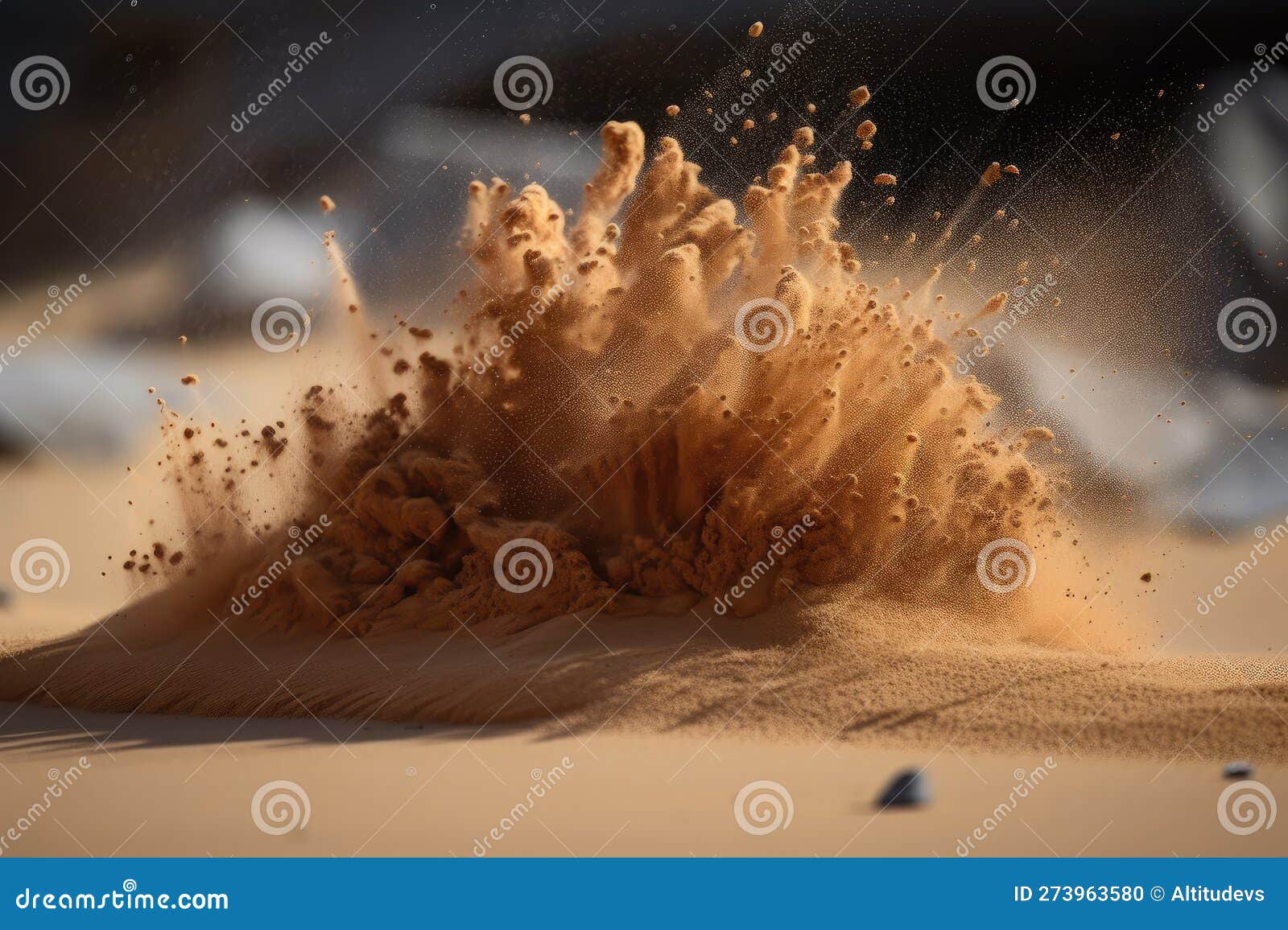 Close-up of the Explosive Sand, with Flying Particles and Debris Stock ...