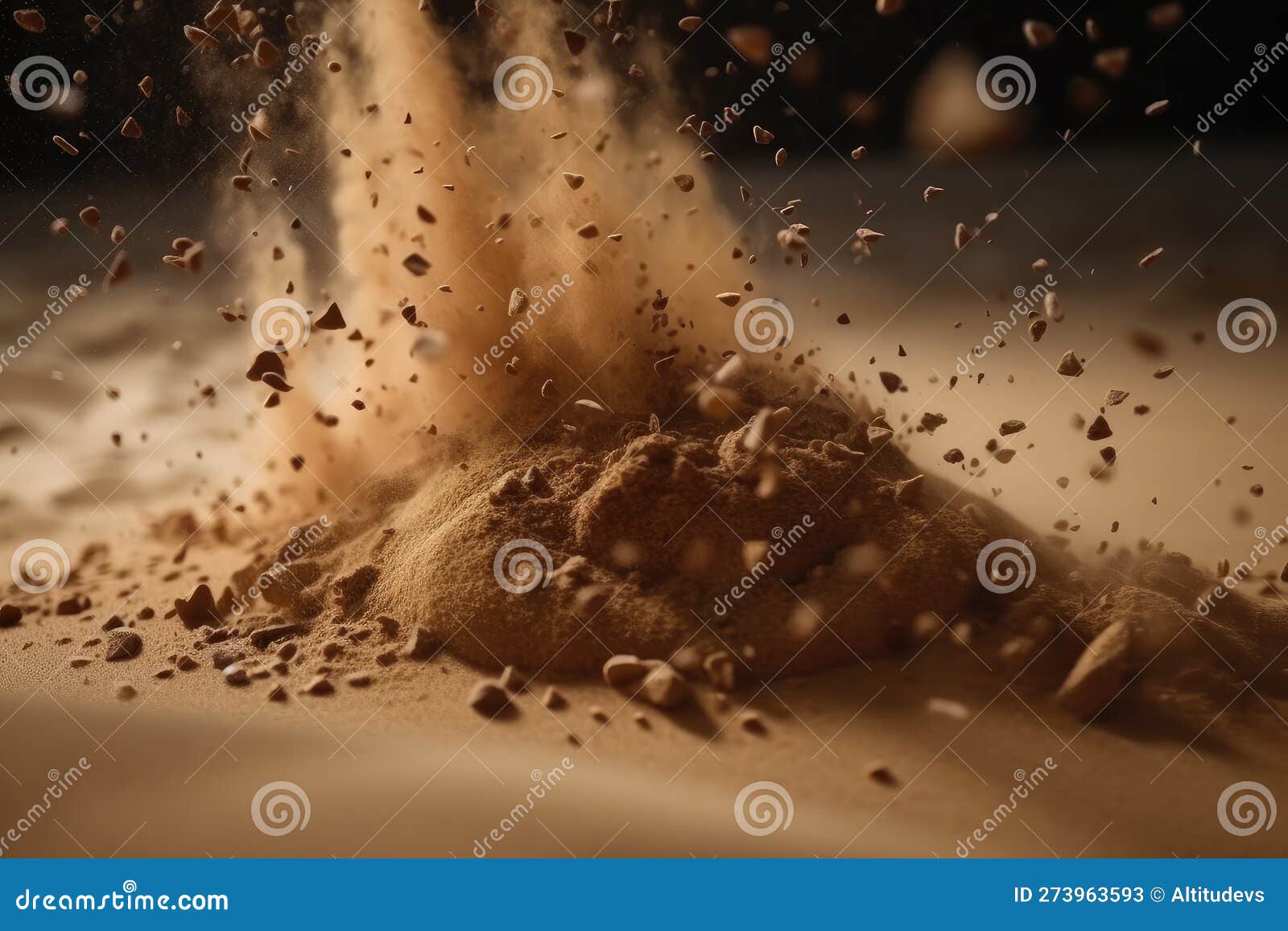 Close-up of the Explosive Sand, with Flying Particles and Debris Stock ...