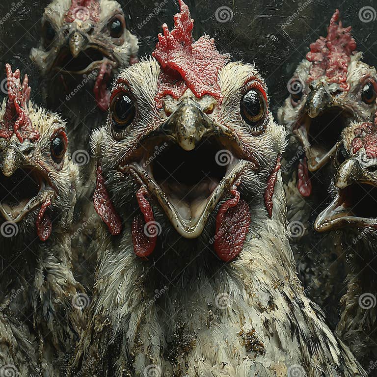 Close-up of Expressive Chickens in Dramatic Setting Stock Photo - Image of tension, group: 355410018