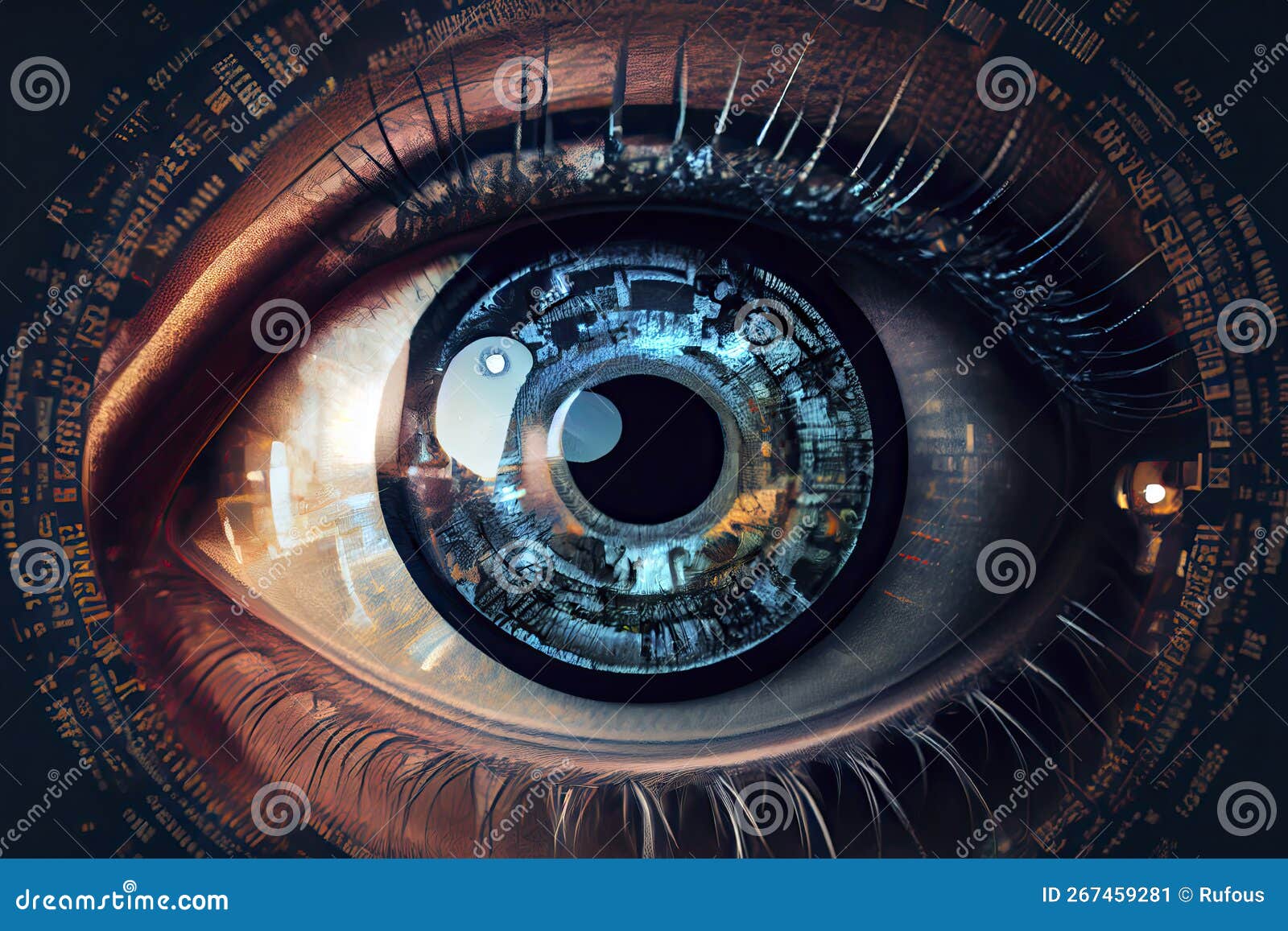 Close Up of the Eye Against a Technological Backdrop Stock Illustration ...