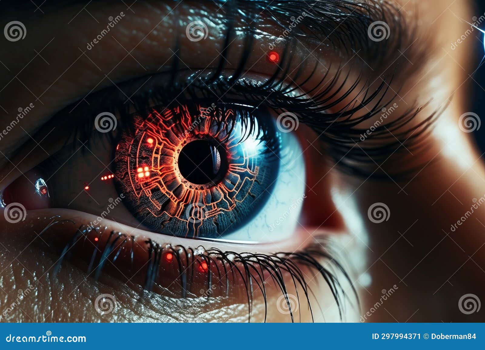 Close-up of an Eye with Artificial Intelligence in the Retina. Future ...