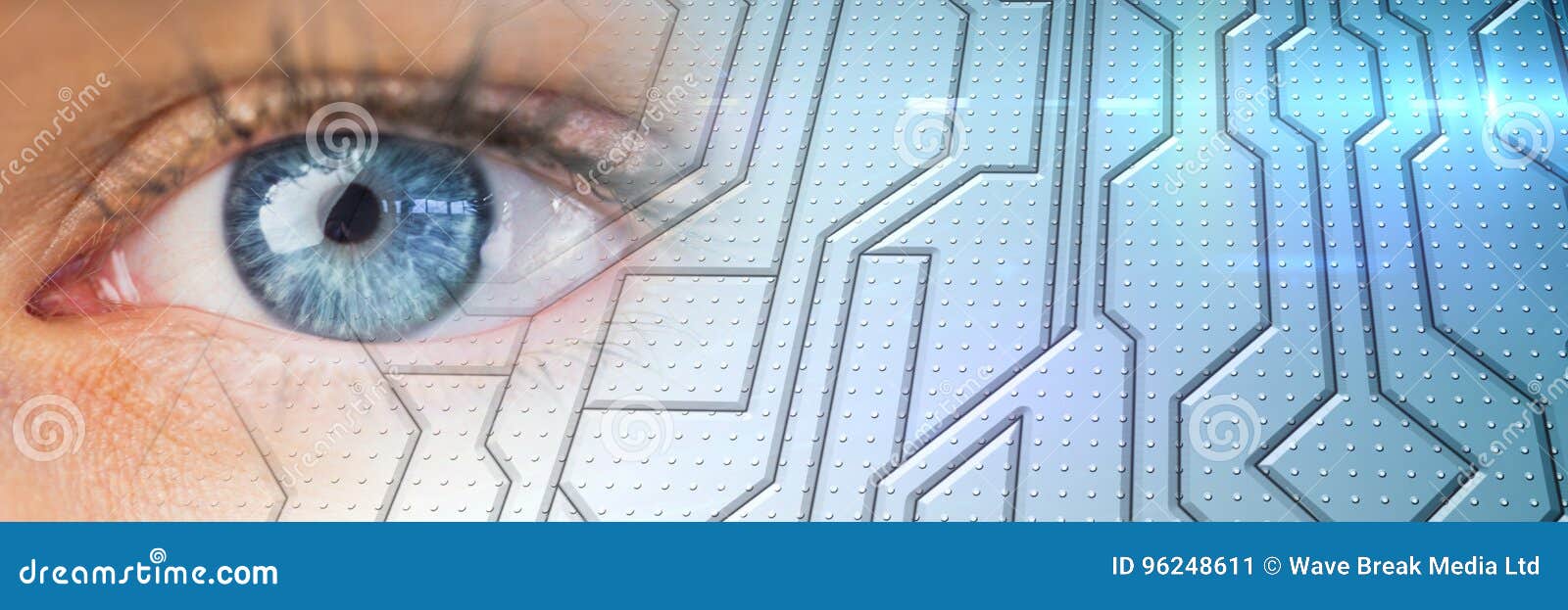 Close Up of Eye with Blue Smart Tech Transition Stock Illustration ...