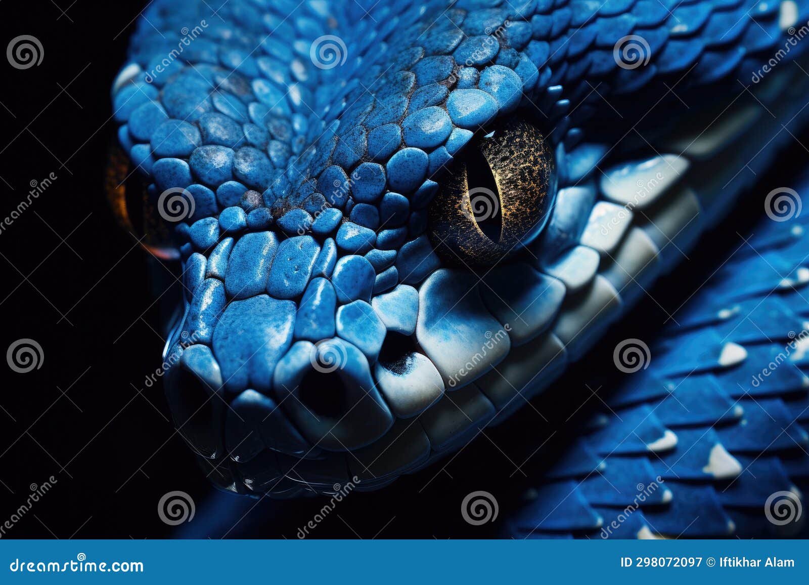 Close-up of the Eye of a Blue Snake on a Black Background, Blue Viper ...