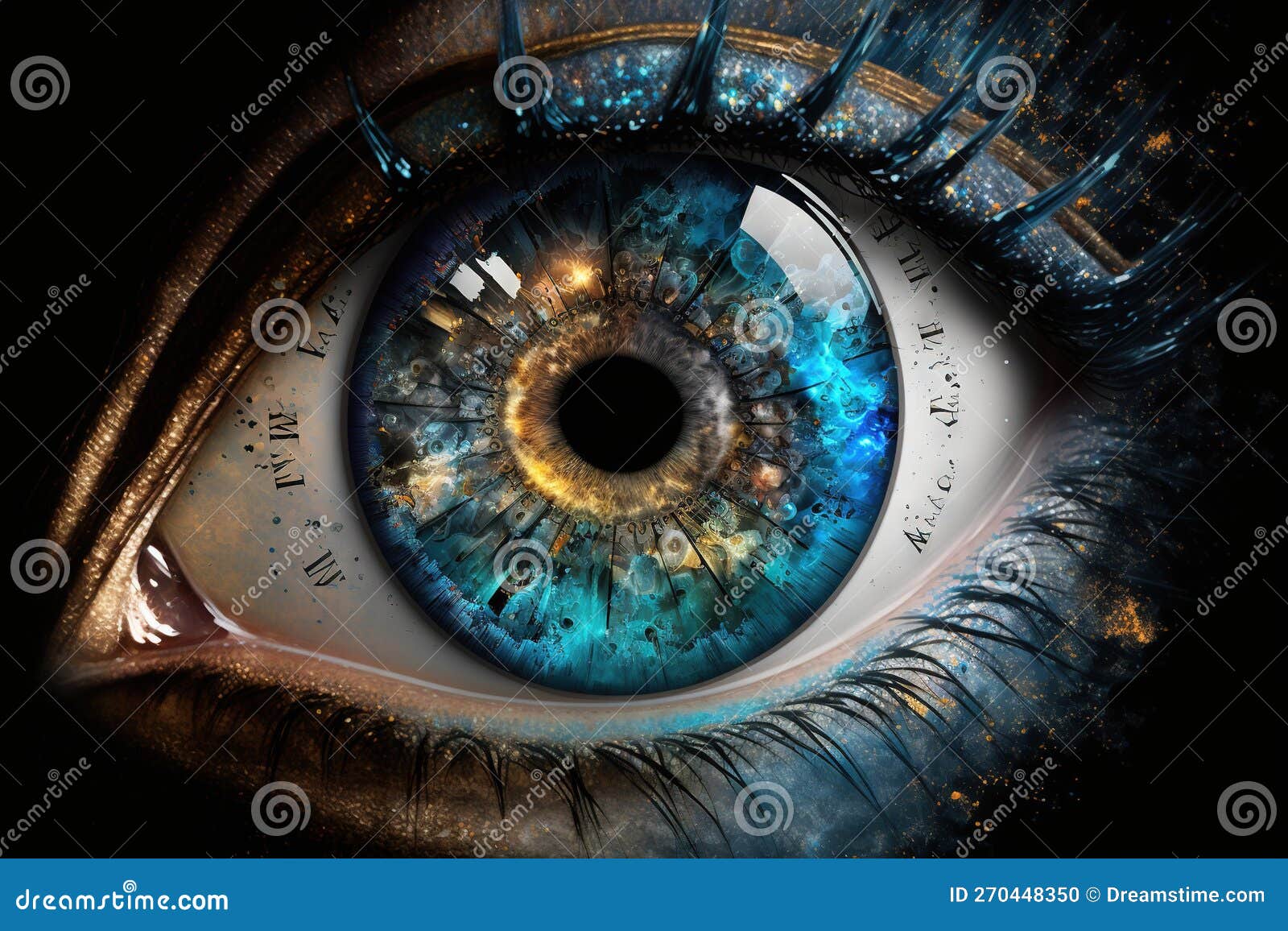 A Close Up of an Eye with a Clock in the Iris. Generative Ai Stock ...
