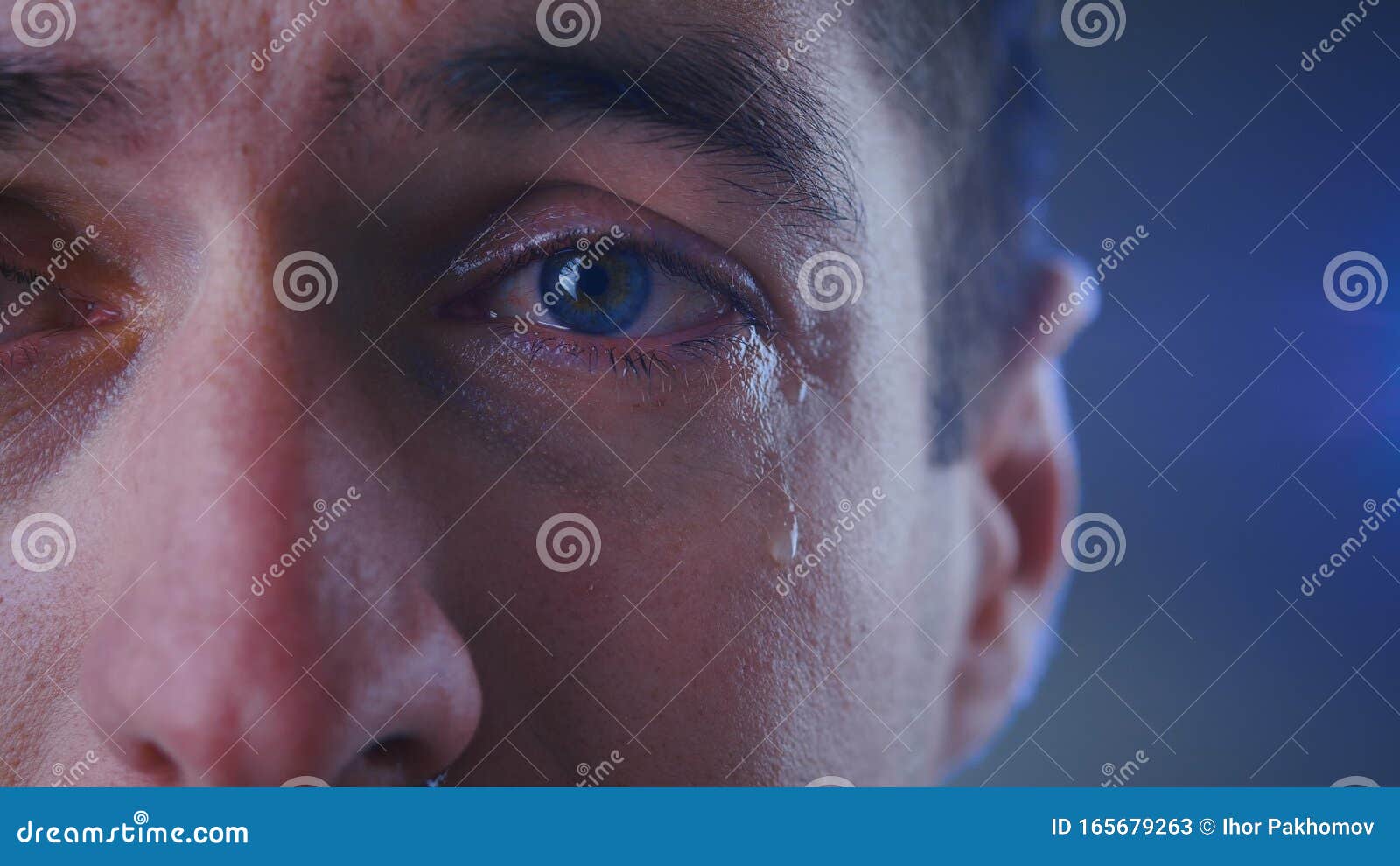 Close-up Eye of Depressed Man Crying with Tears. Concept of Despair ...