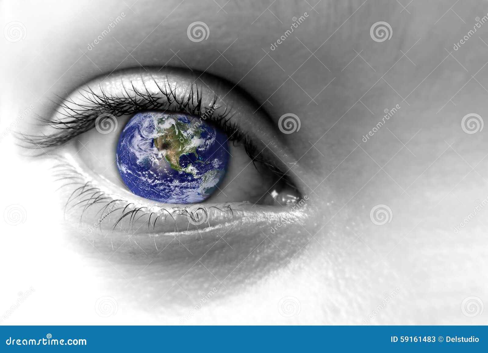 Close Up of an Eye with the Earth in Its Iris Stock Image - Image of ...