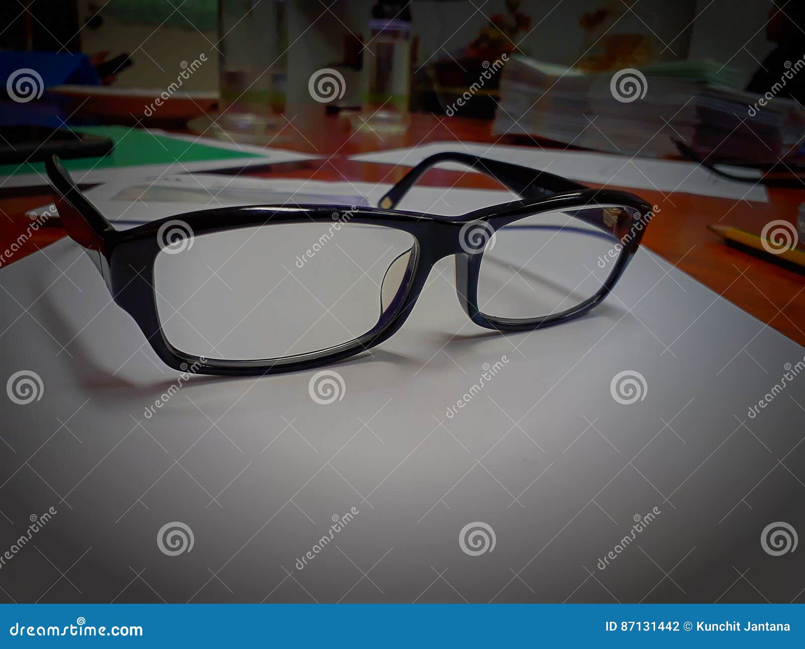 Close Up of Eye Glasses on Work Desk Stock Photo - Image of city ...