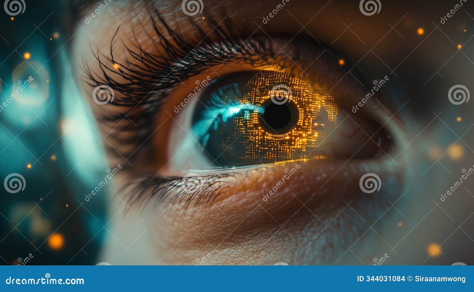 Close Up of Eye with Glowing Iris. Concept of Face Id and Artificial ...