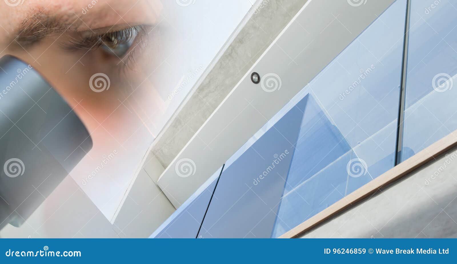 Close Up of Eye Looking in Microscope with Window Transition Stock ...
