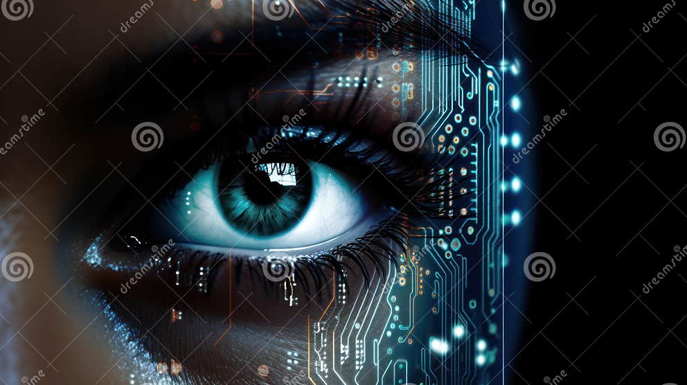 Close-up of an Eye with Tech Reflection Stock Illustration ...
