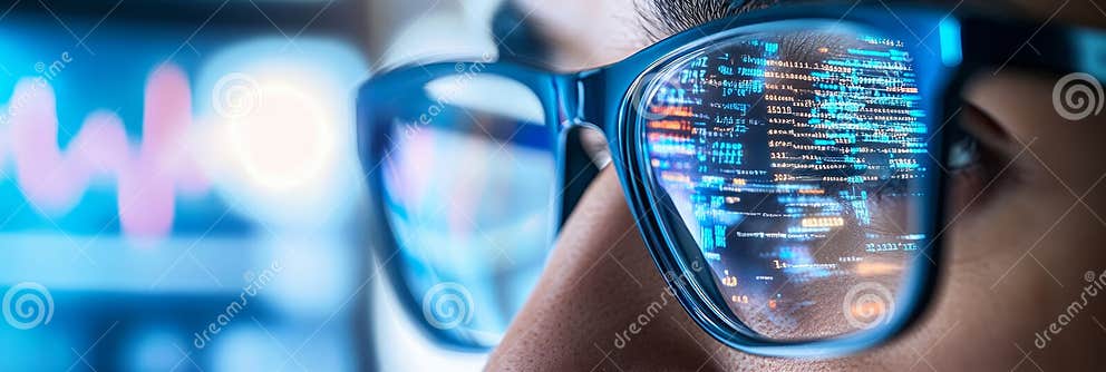 Analysis of Data on Multiple Screens with Glasses Reflection Stock ...