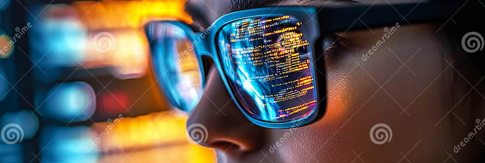 Analysis of Data on Multiple Screens with Glasses Reflection Stock ...