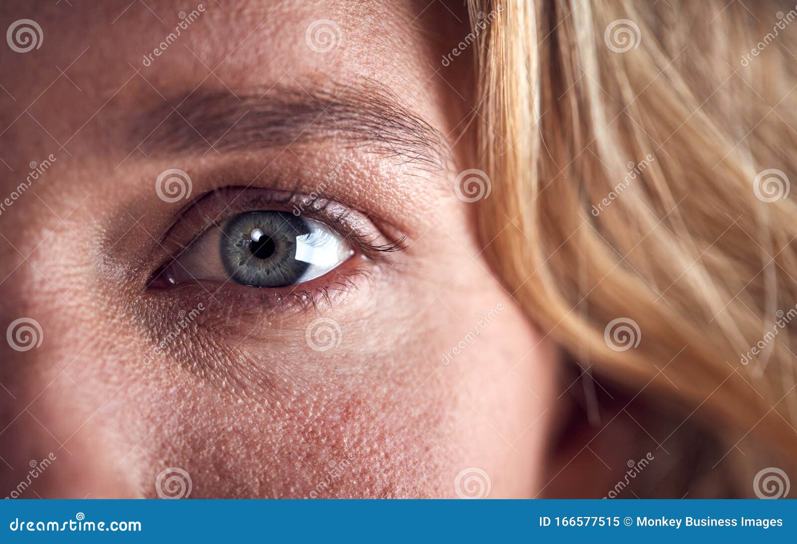 Close Up of Eye of Woman Looking Scared Against Black Studio Background ...