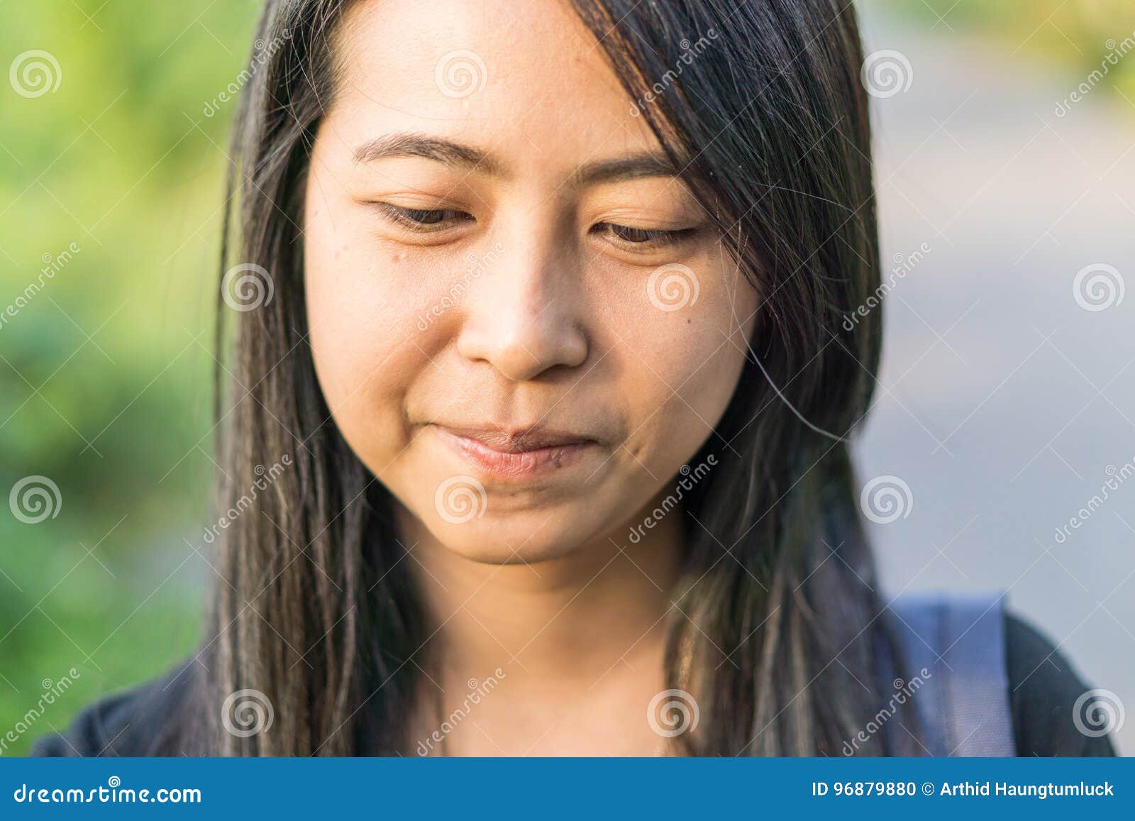 Close Up Face of Asian Girl Thinking on the Stree. Stock Photo - Image ...