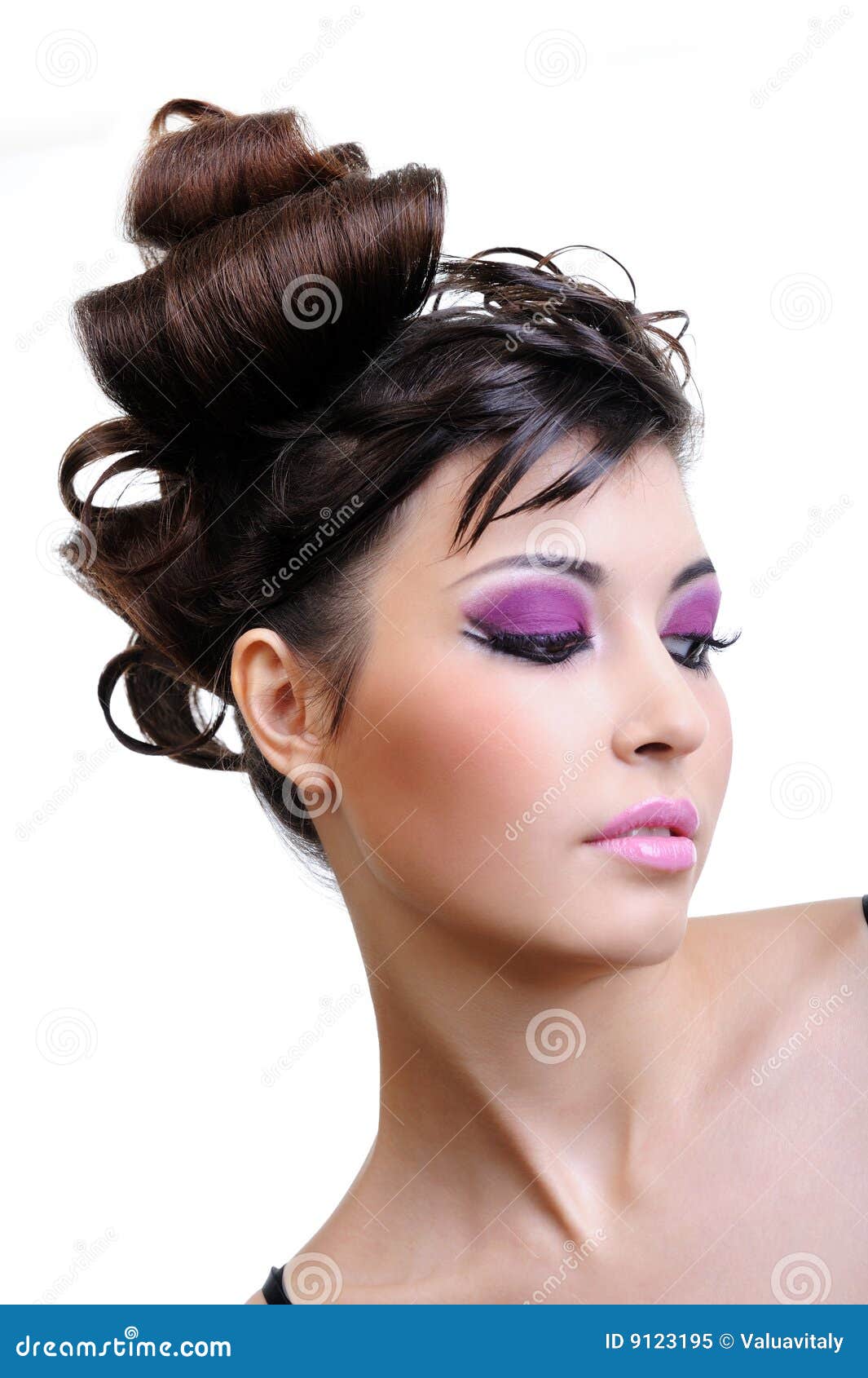 Close-up Face with Bright Violet Make-up Stock Image - Image of hair ...