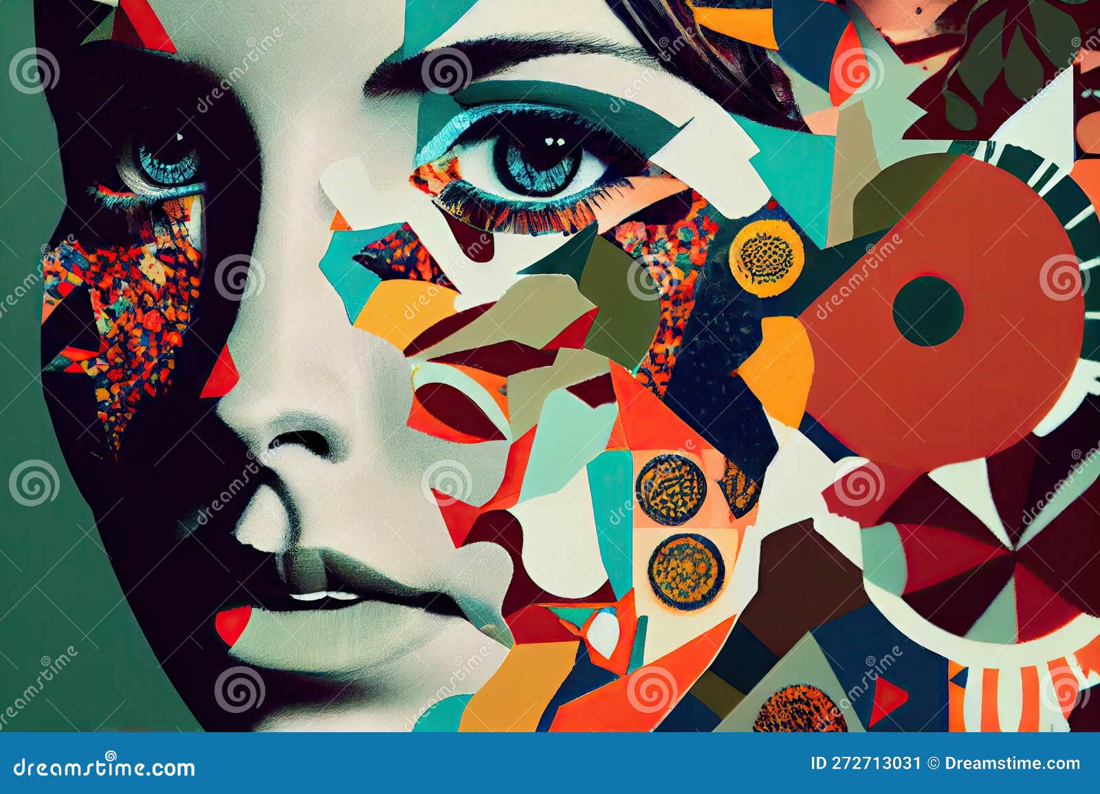 Close-up Of Face Collage With Quirky Patterns, Shapes, And Colors ...