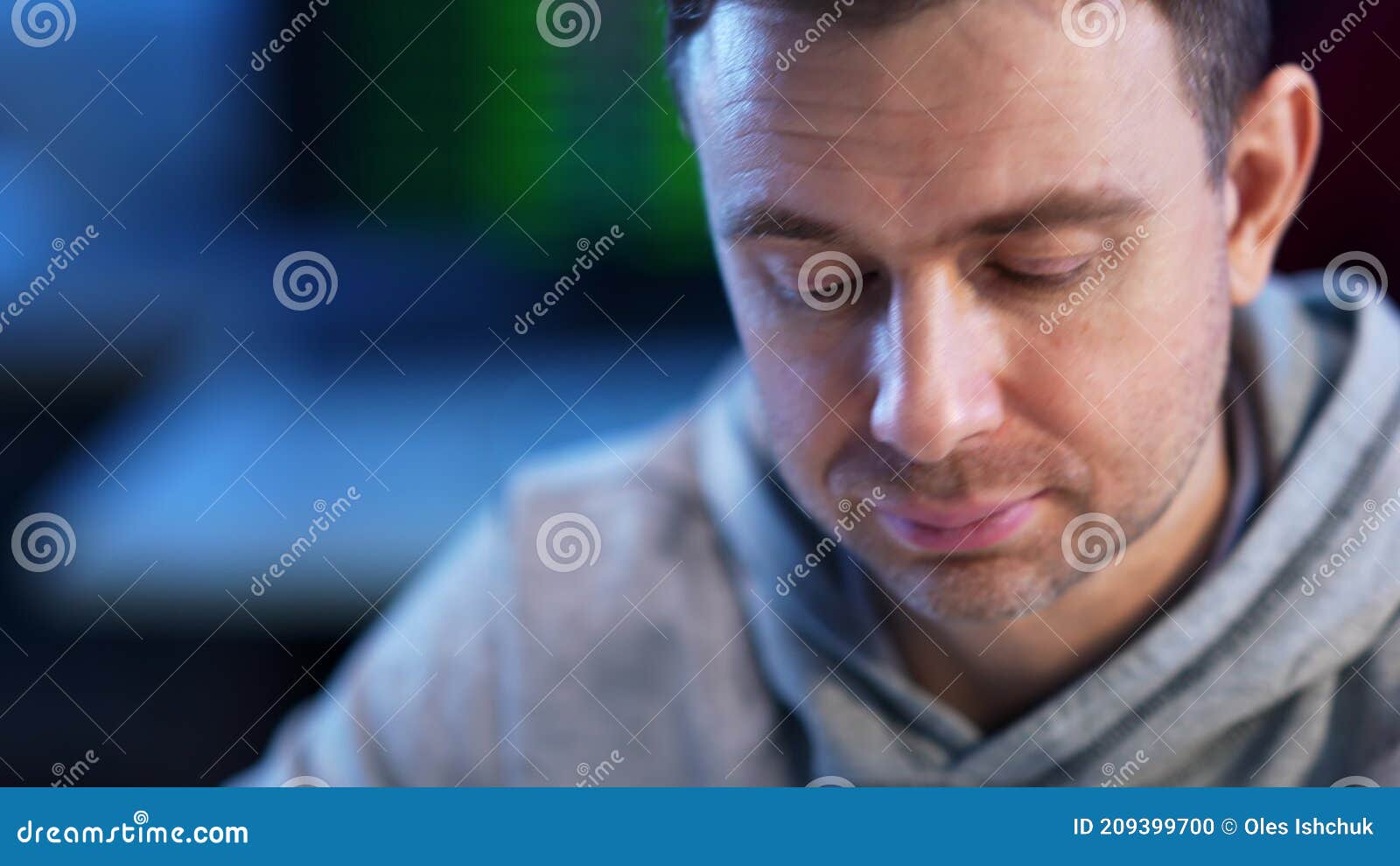 Close-up Face of Confident Concentrated Caucasian Programmer Coder ...