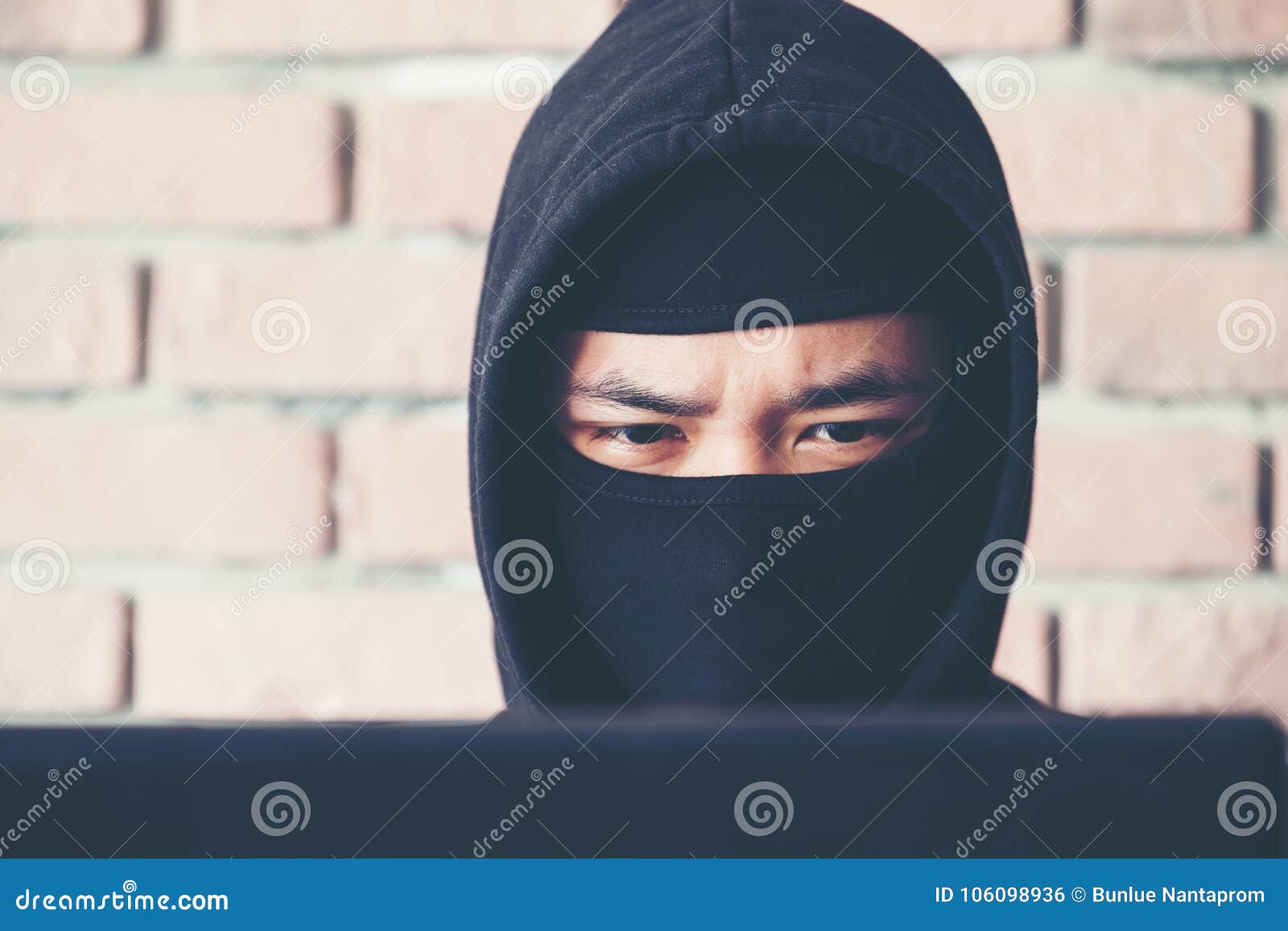 Close Up Face Hacker Working on His Computer, Hacker Stealing Pa Stock ...