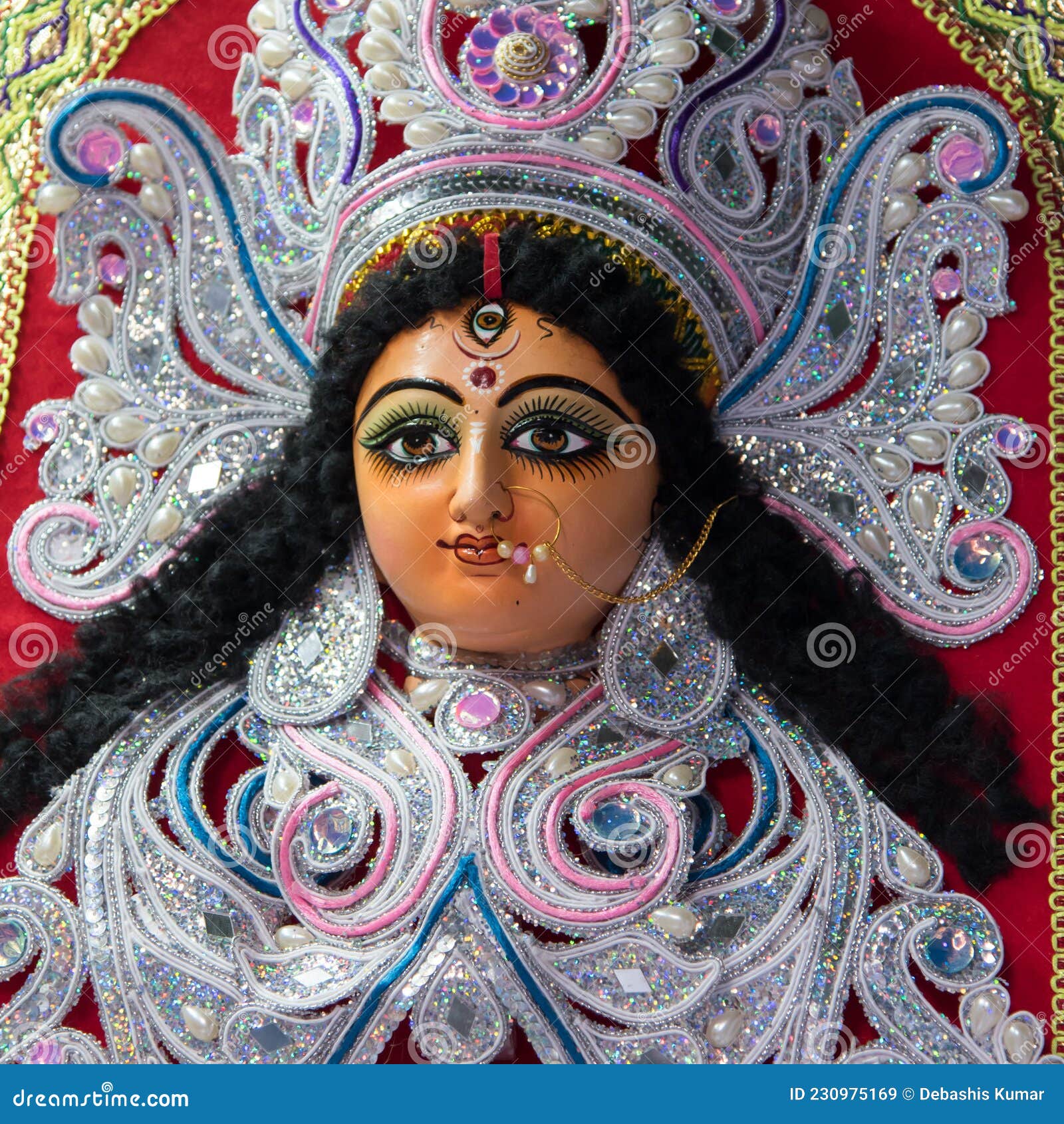 Close Up of Face of Hindu Goddess Durga Stock Image - Image of idol ...
