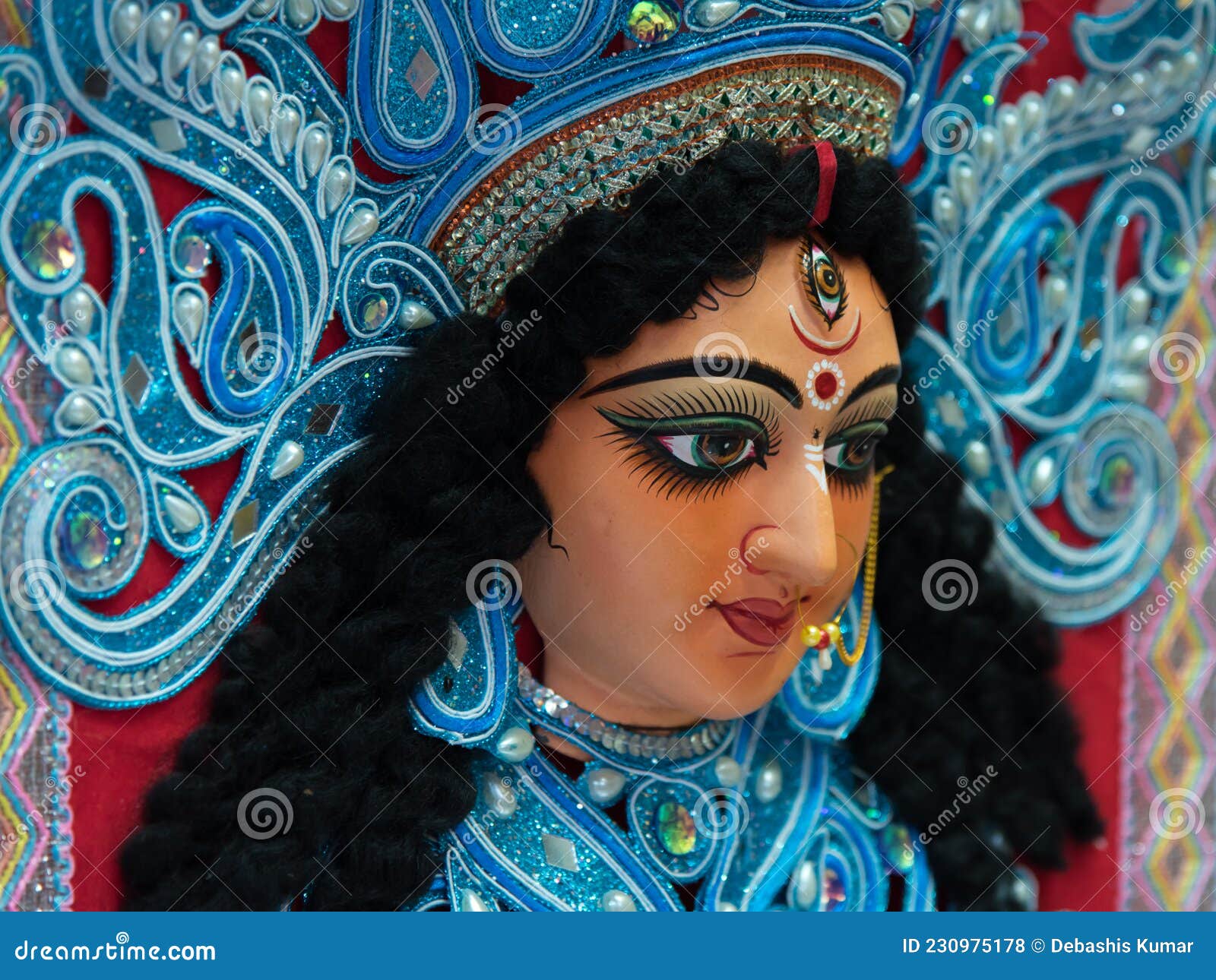 Face Of One Of The Hindu Gods Of Temple, India. Example Of Indian ...