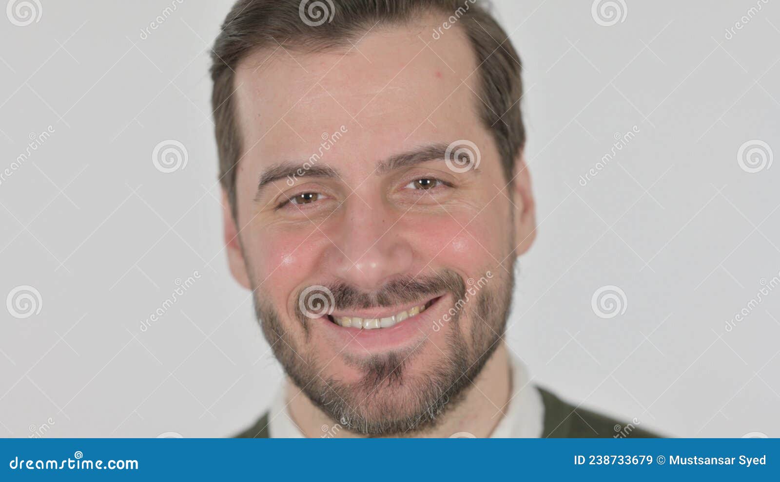 Close Up of Face of Man Smiling at the Camera, White Screen Stock Image ...