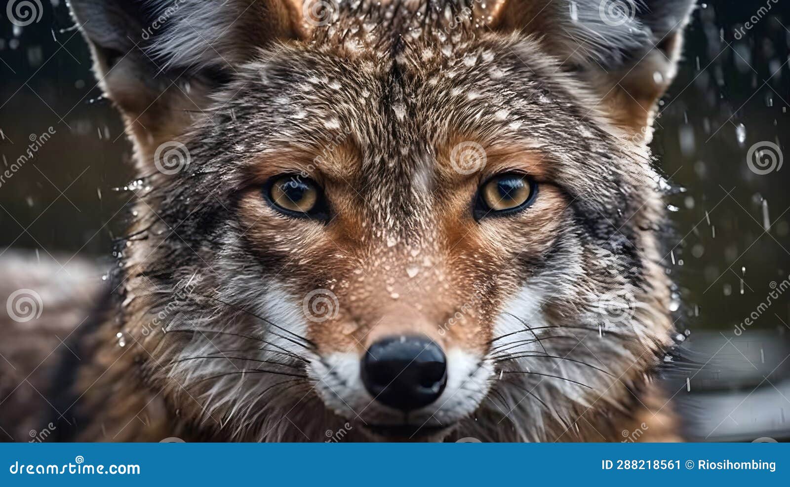 Close Up Face of Red Fox Getting Wet Under the Rain Stock Illustration ...