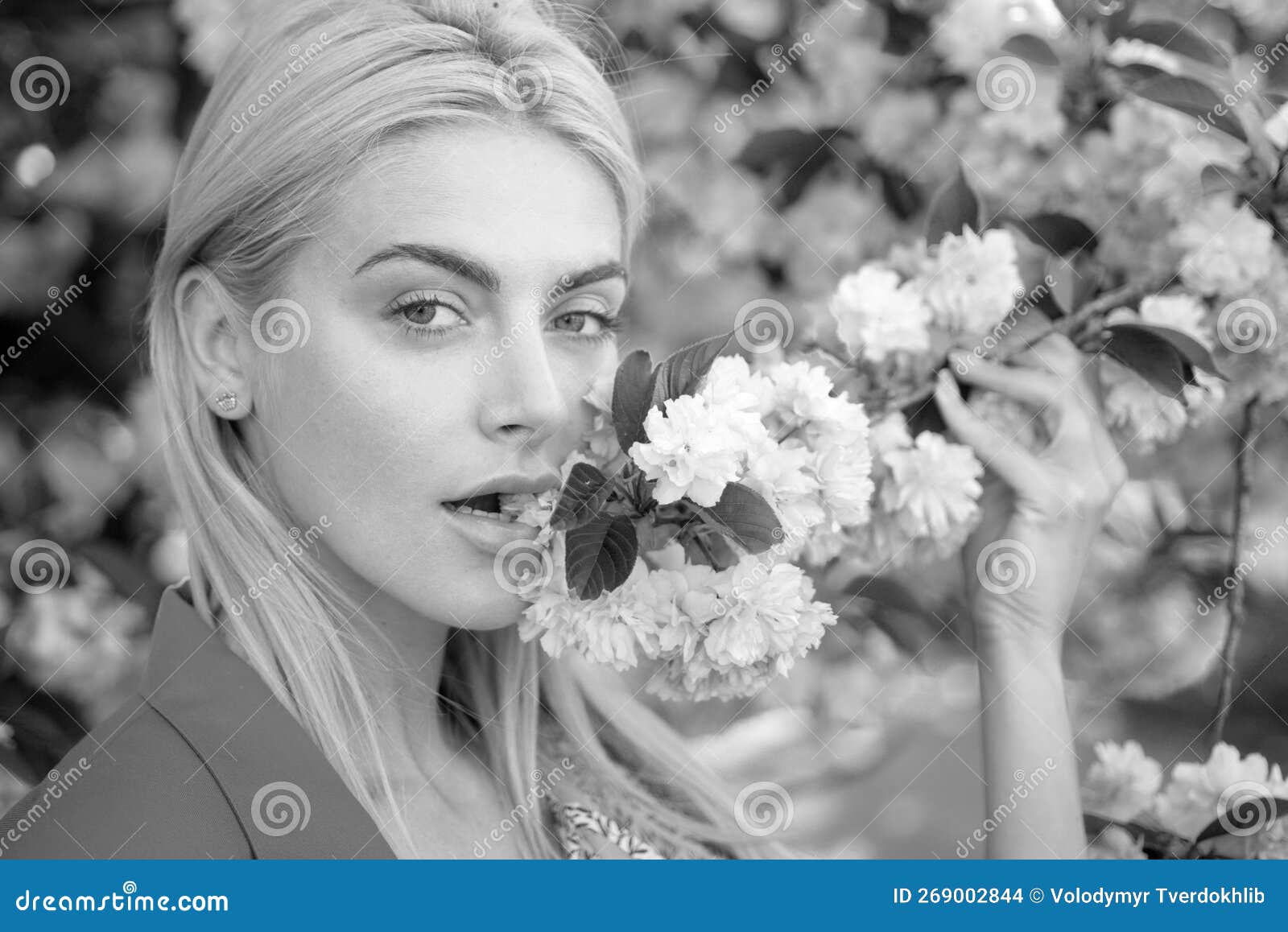 Close Up Face of Spring Girls in Flowers. Stock Photo - Image of close ...