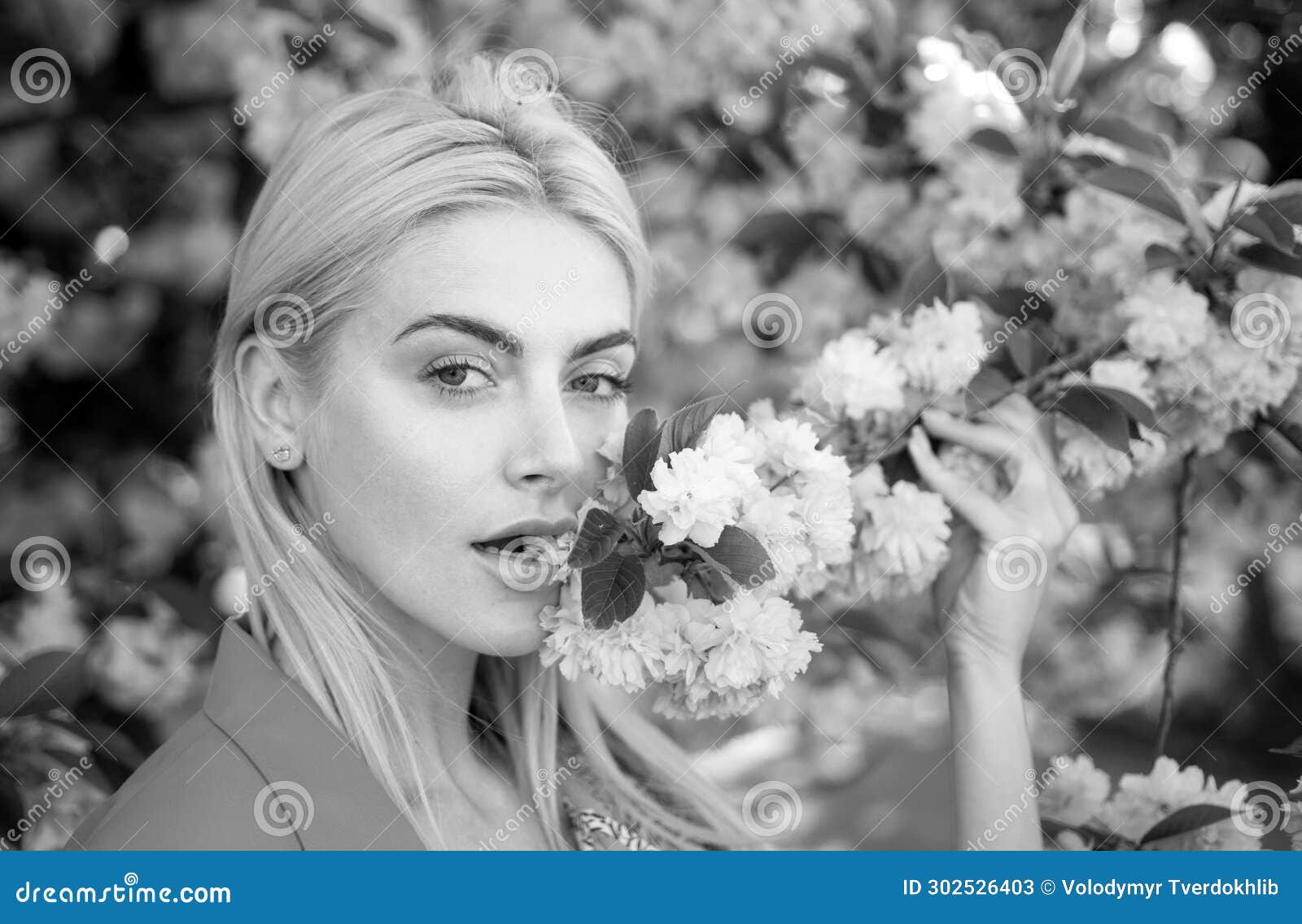 Close Up Face of Spring Girls in Flowers. Stock Image - Image of ...