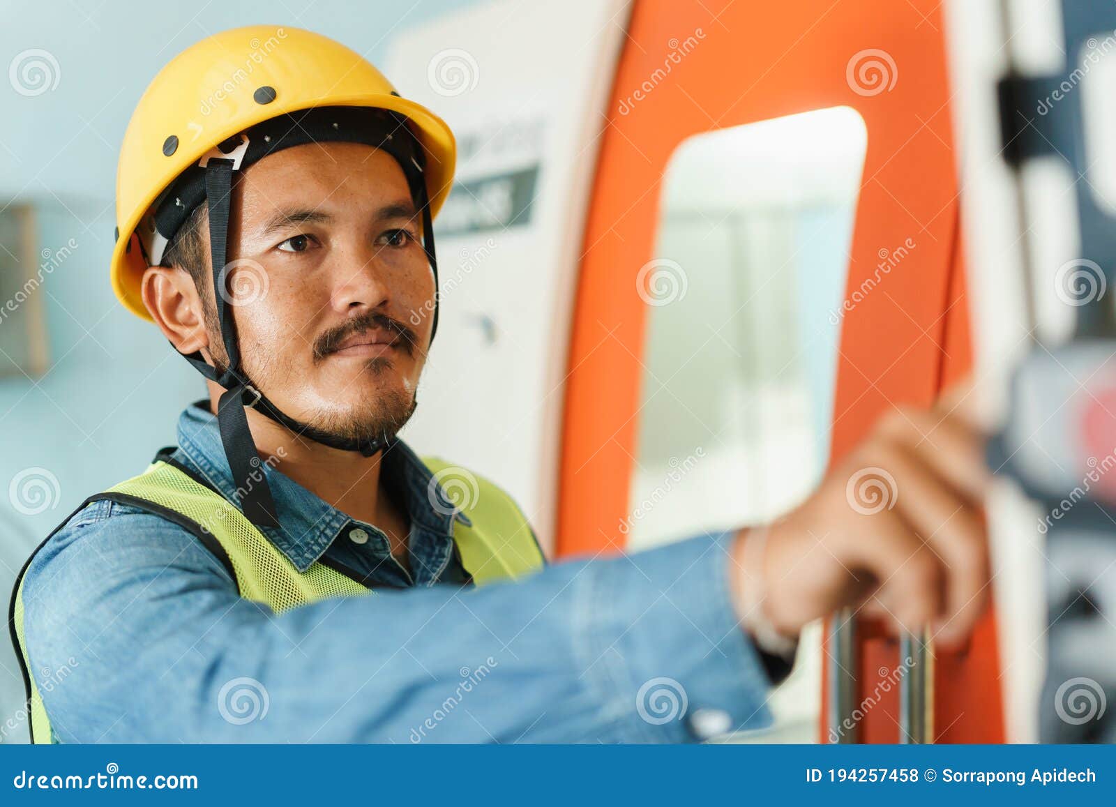 Close Up of Face Worker on Machine Control Panel Display in the Factory ...
