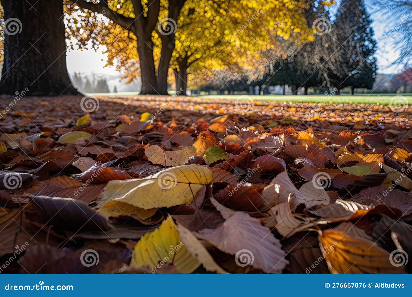 Close-up of Fallen Leaves, with the Changing Seasons in the Background ...